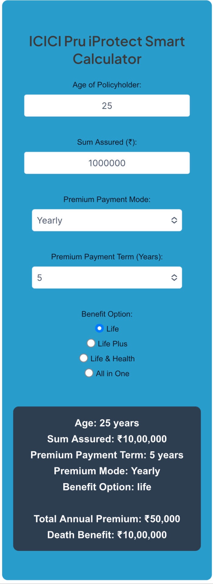 ICICI Pru iProtect Smart Calculator