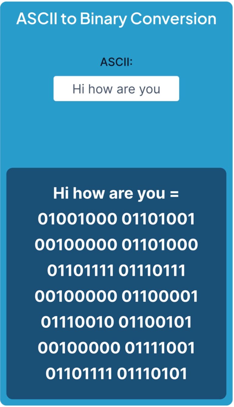 Binary to ASCII Chart